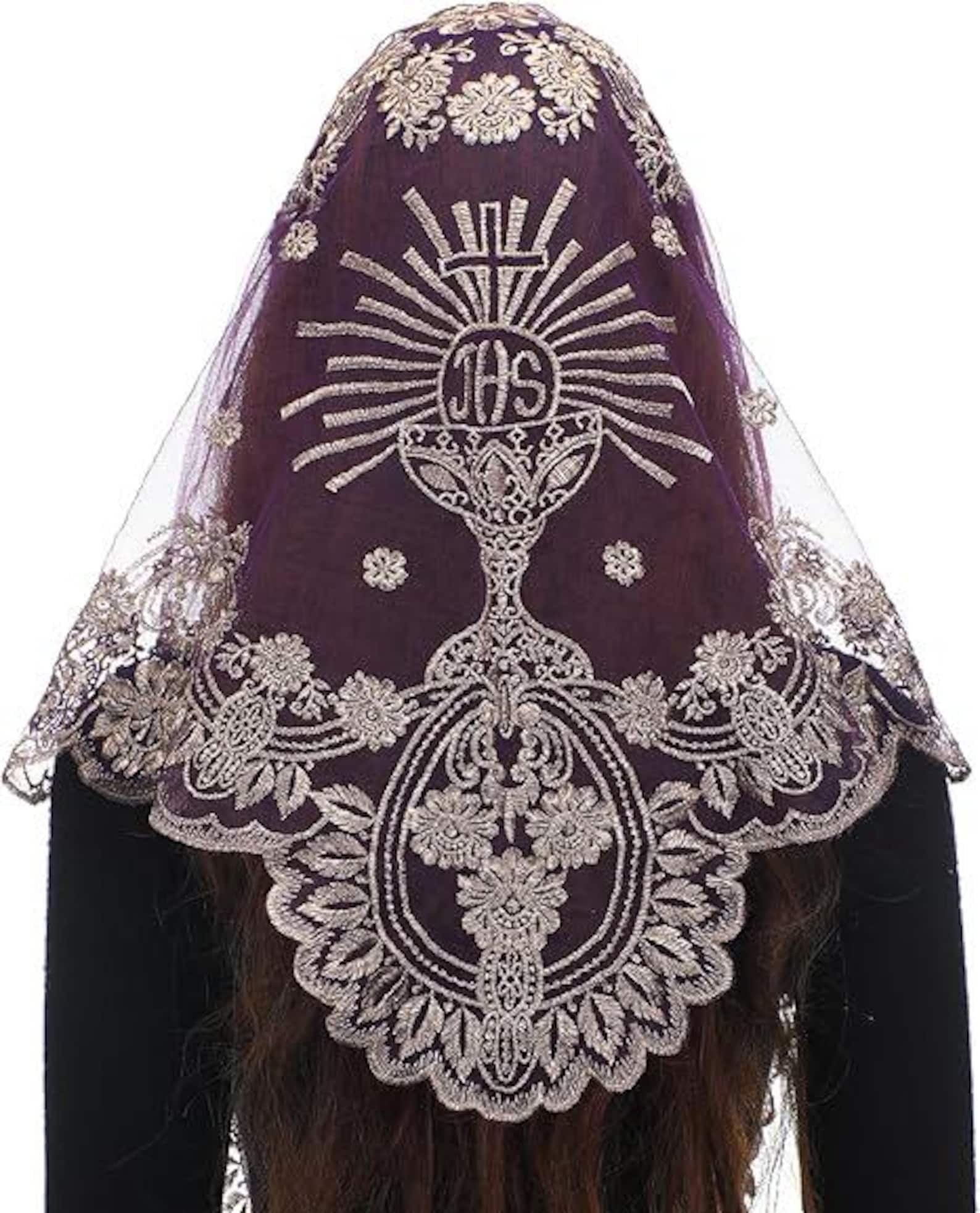 Catholic Veil Holy Grail Cross Veil Triangular Camellia Mesh Embroidery ...
