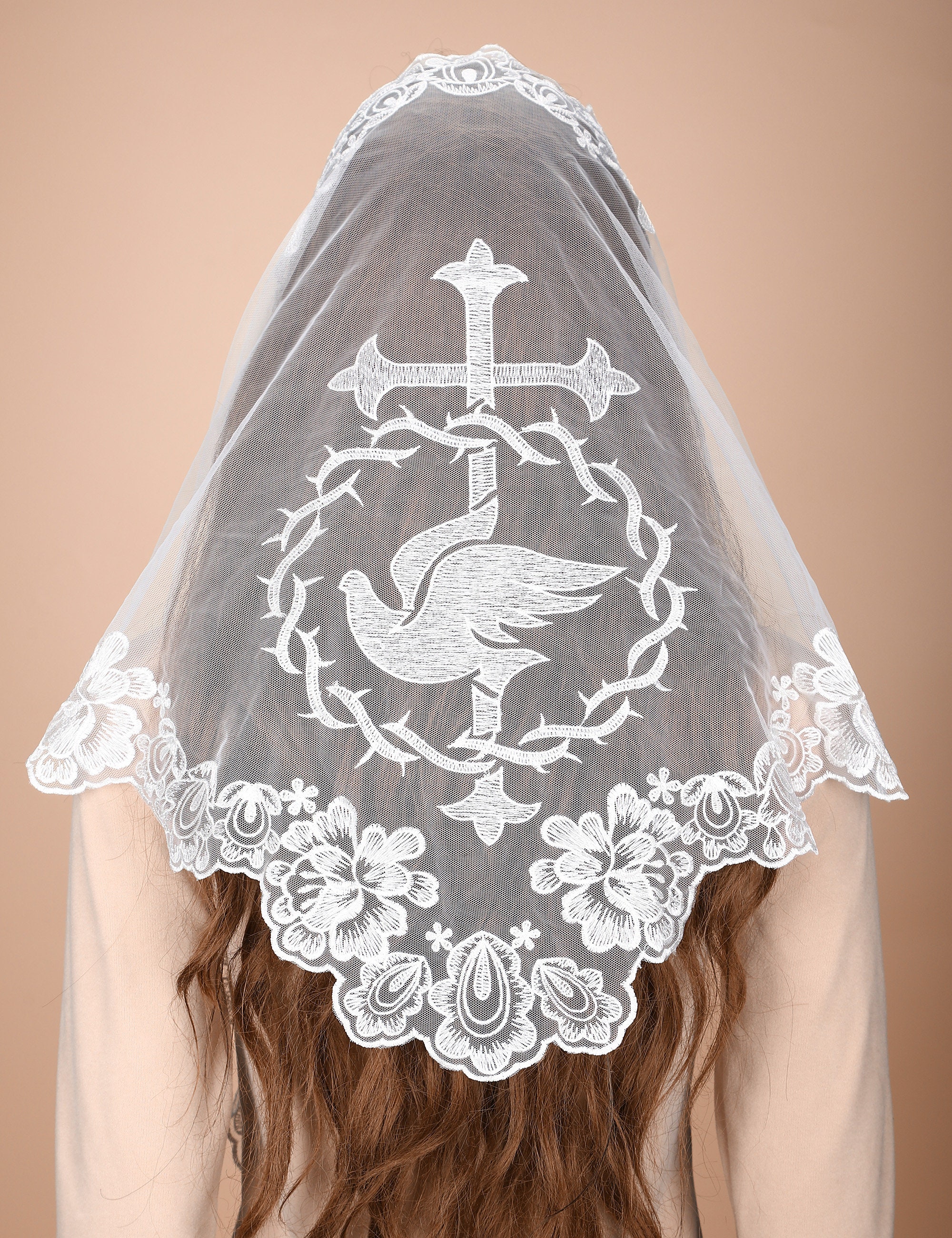 Mantveil Triangle Catholic Chapel Veil: Holy Spirit Cross Roses ...