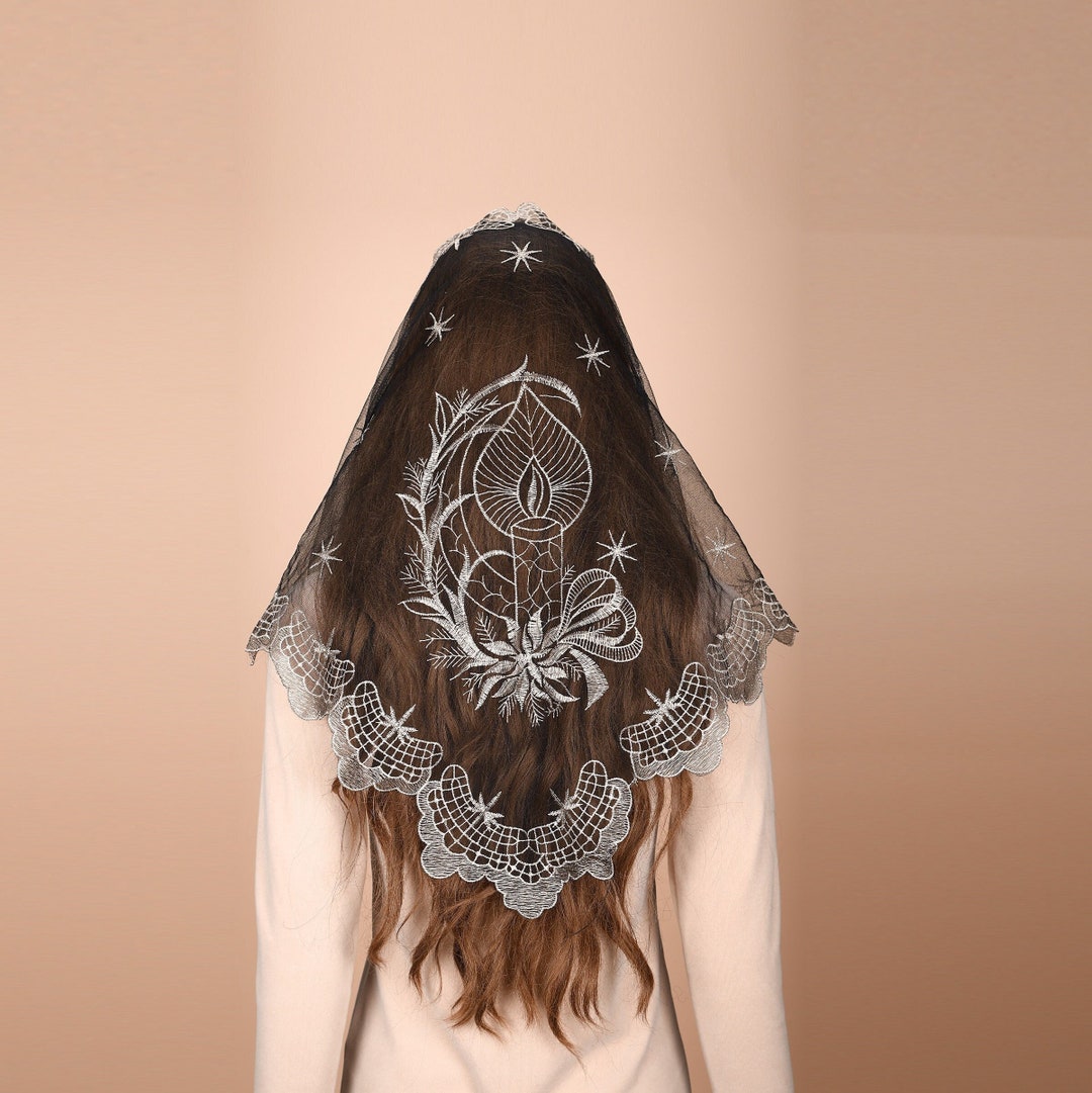 Mantveil Triangle Catholic Chapel Veil: Candlelight Cross Embroidery ...