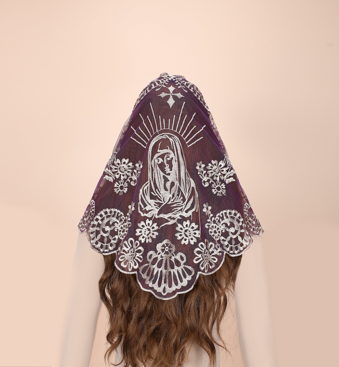 Spanish Catholic Lace Veil, Virgin Mary Embroidery Church Mantilla ...