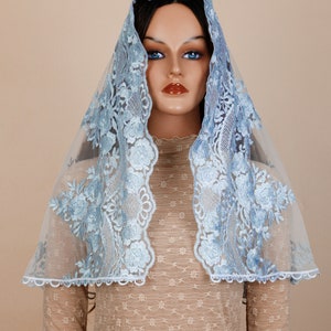 Blue Lace Catholic Veil: D Shape Lace Latin Mass Veil, Floral ...