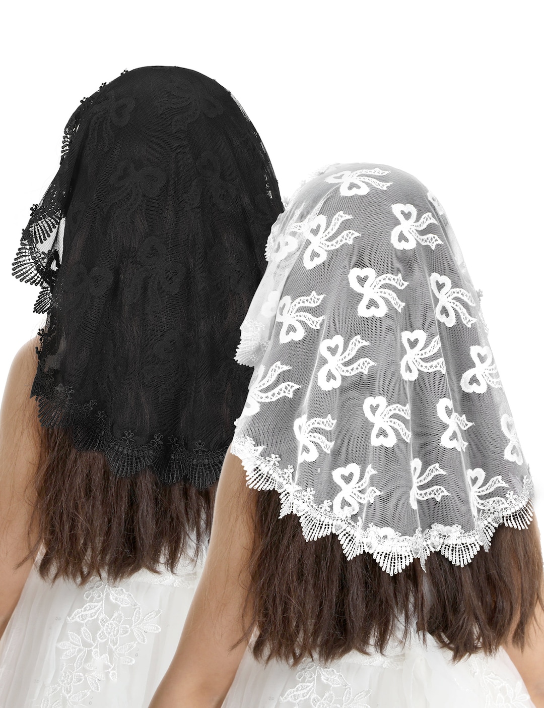 2 Pack Princess Style Catholic Church Veils for Girls, Cute Bow Lace ...