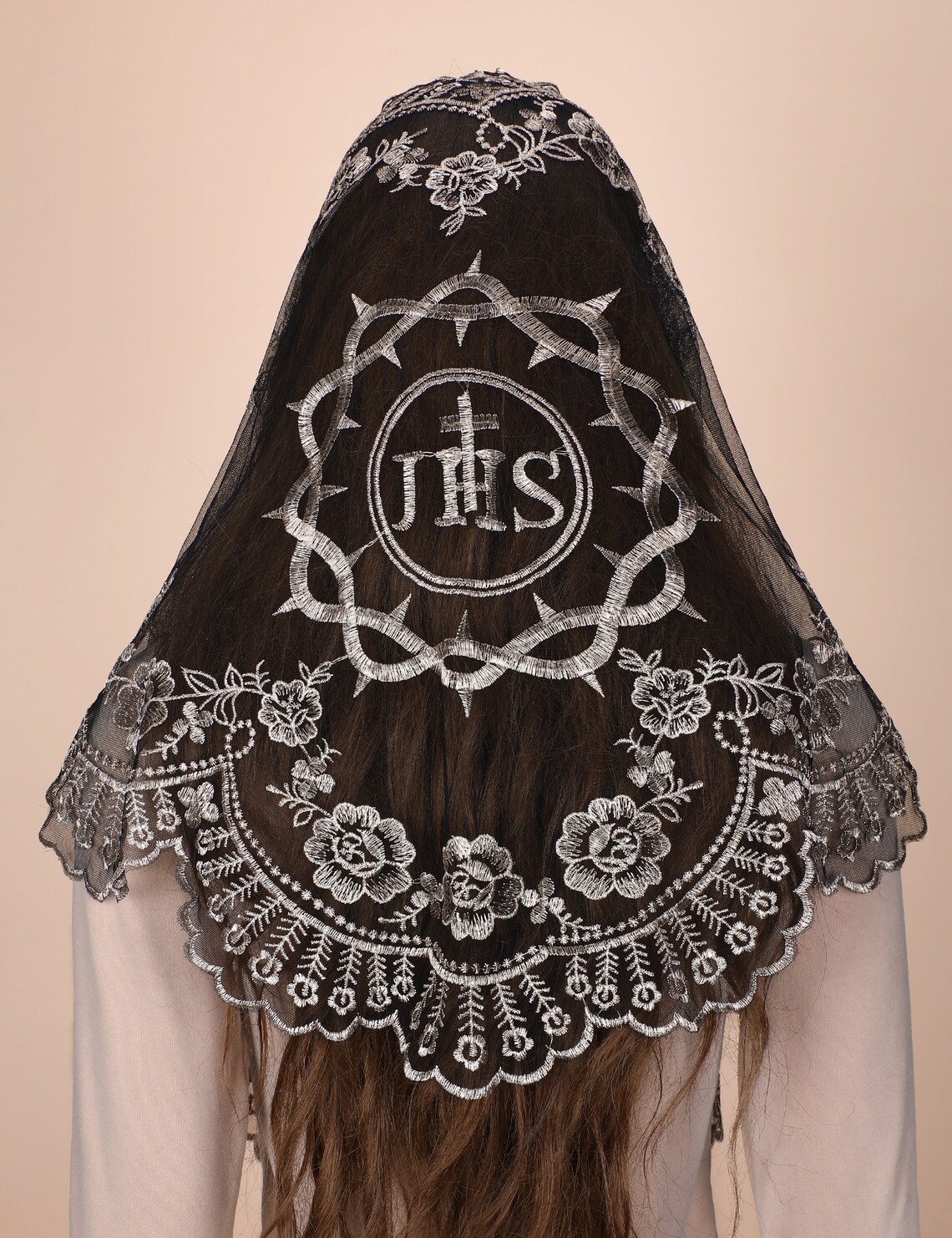 Mantveil Triangle Catholic Chapel Veil: Black, White or Black Gold JHS ...
