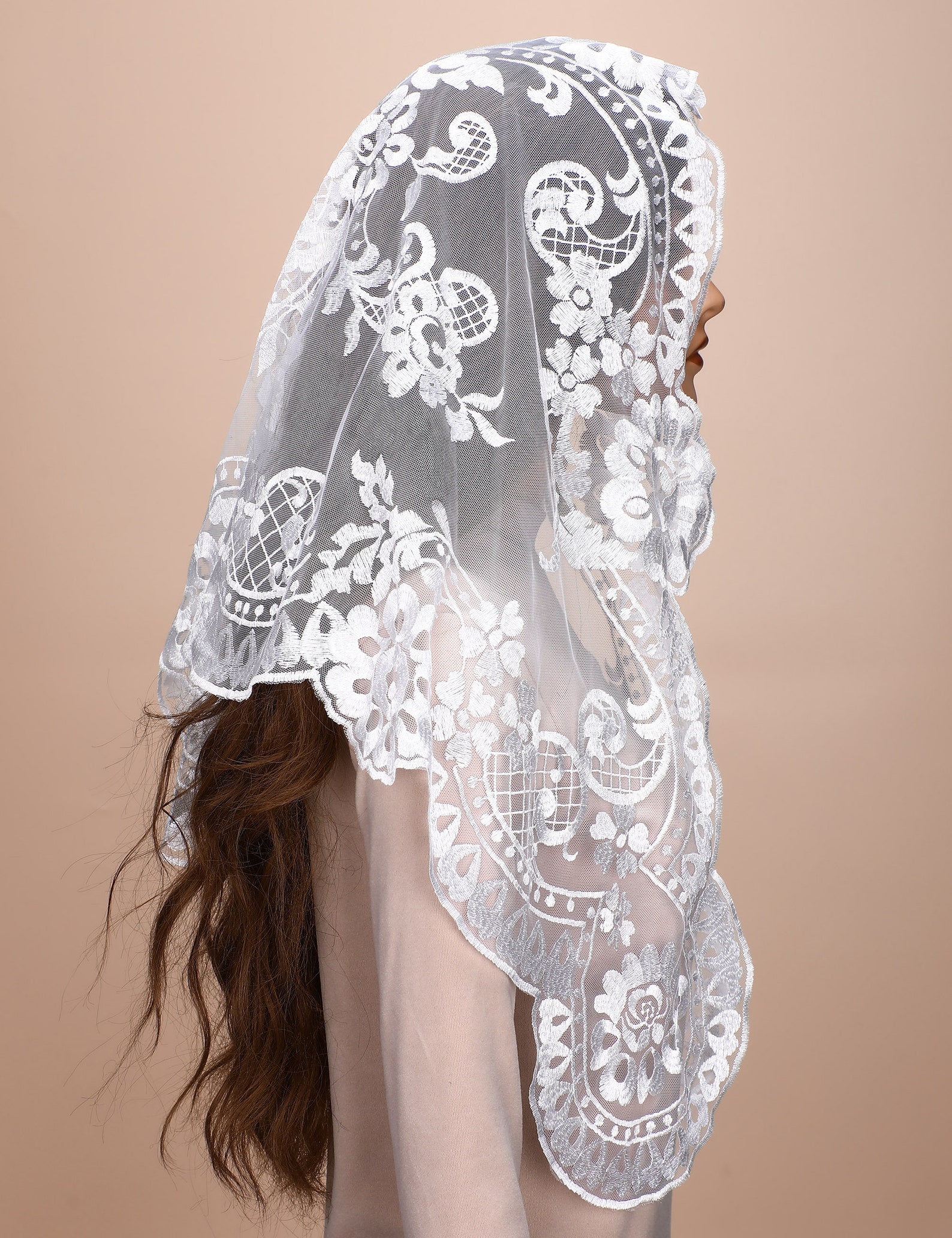 Catholic Veil Triangular One Piece Camellia Embroidered Veil - Etsy Canada