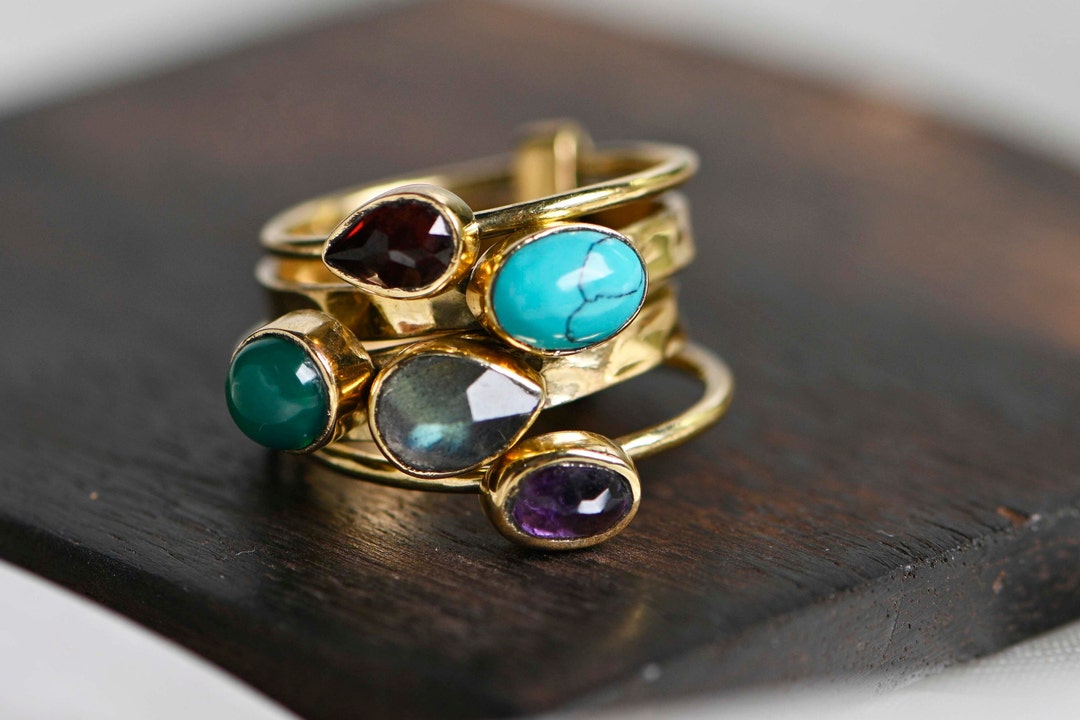 Natural Mix Stone Ring ,brass Ring ,handmade Jewelry, All Type of Mix ...