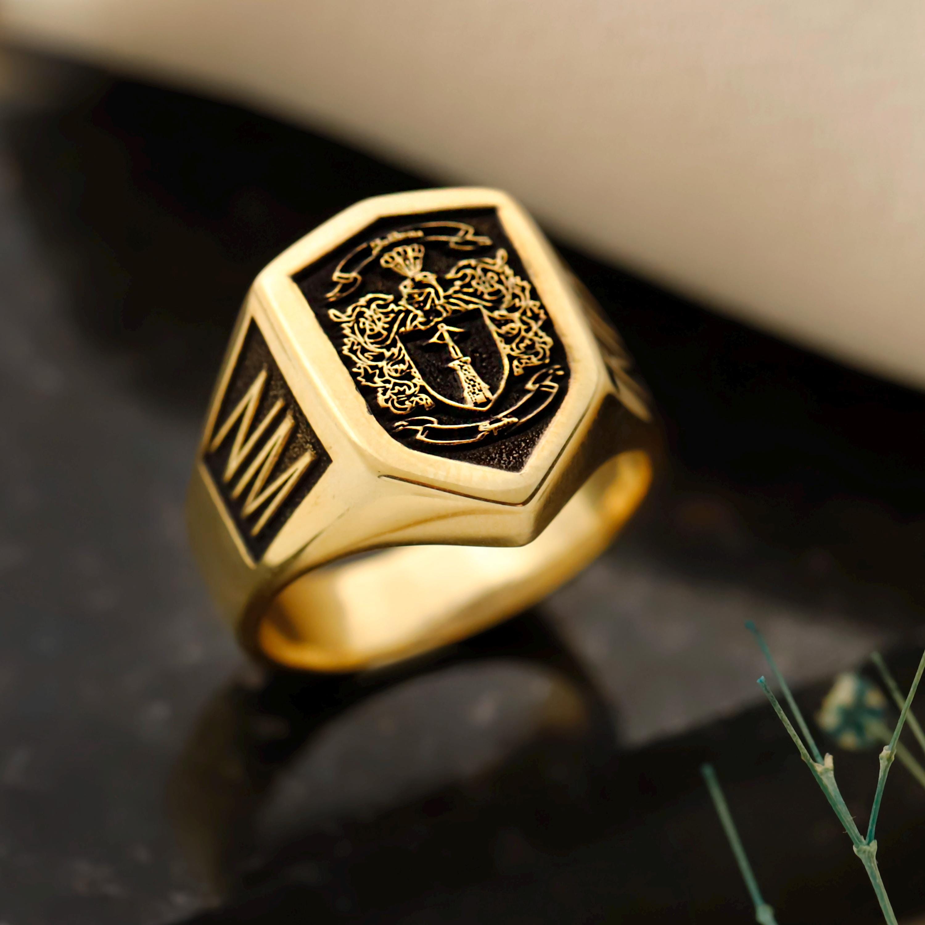 Personalized Family Crest Signet Ring - Sterling Silver Custom Coat of ...