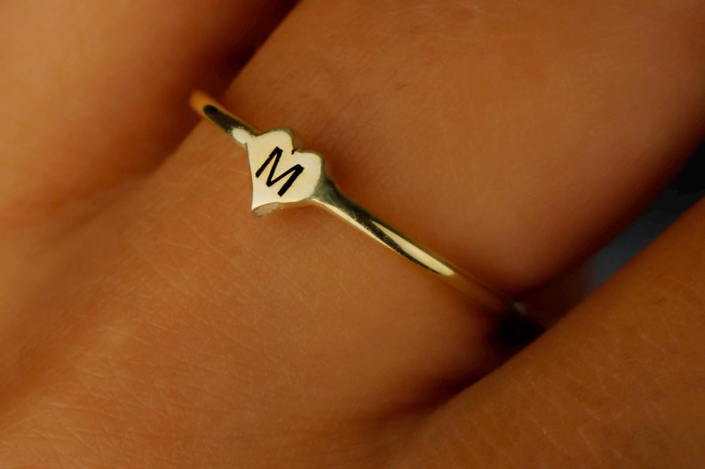 Tiny Heart Initial Ring: 10K Solid Gold and Sterling Silver ...