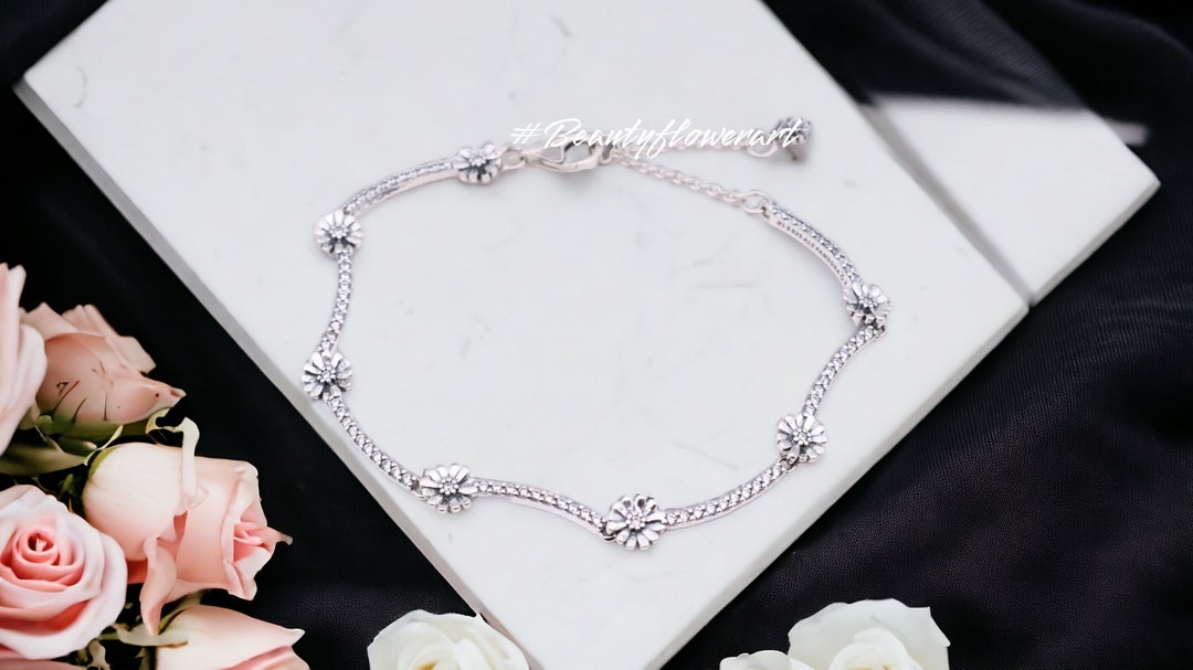 PANDORA Sparkling Daisy Flower Bracelet #598807C01 Size 7.1"(18cm) - Etsy