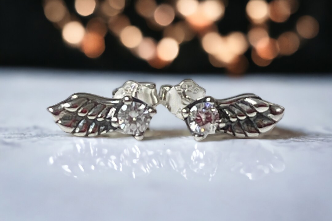 PANDORA Sparkling Angel Wing Stud Earrings 298501C01 - Etsy