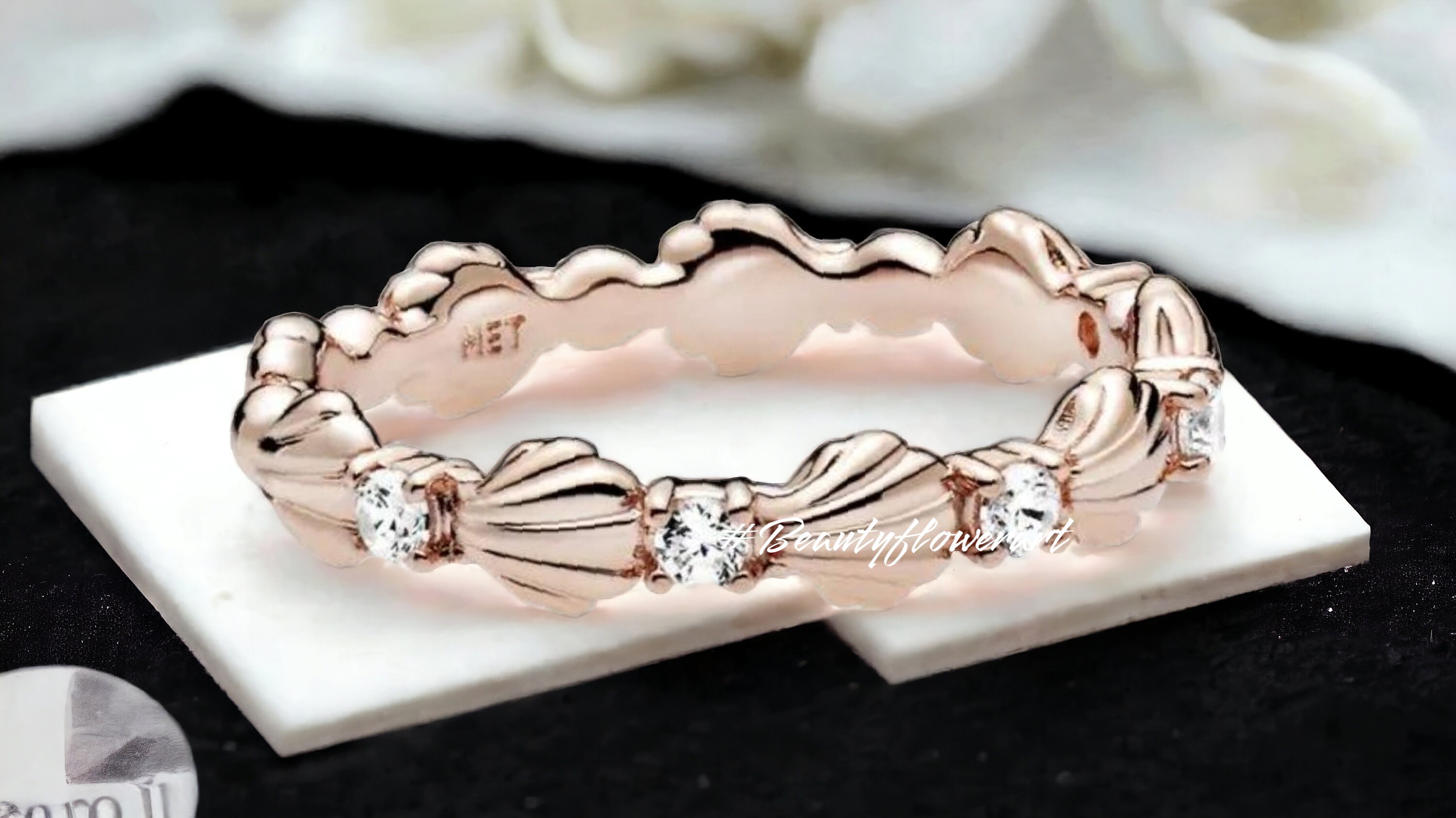 Rose Gold Pandora Beaded Seashell Band Ring 198943C00 S925 Etsy