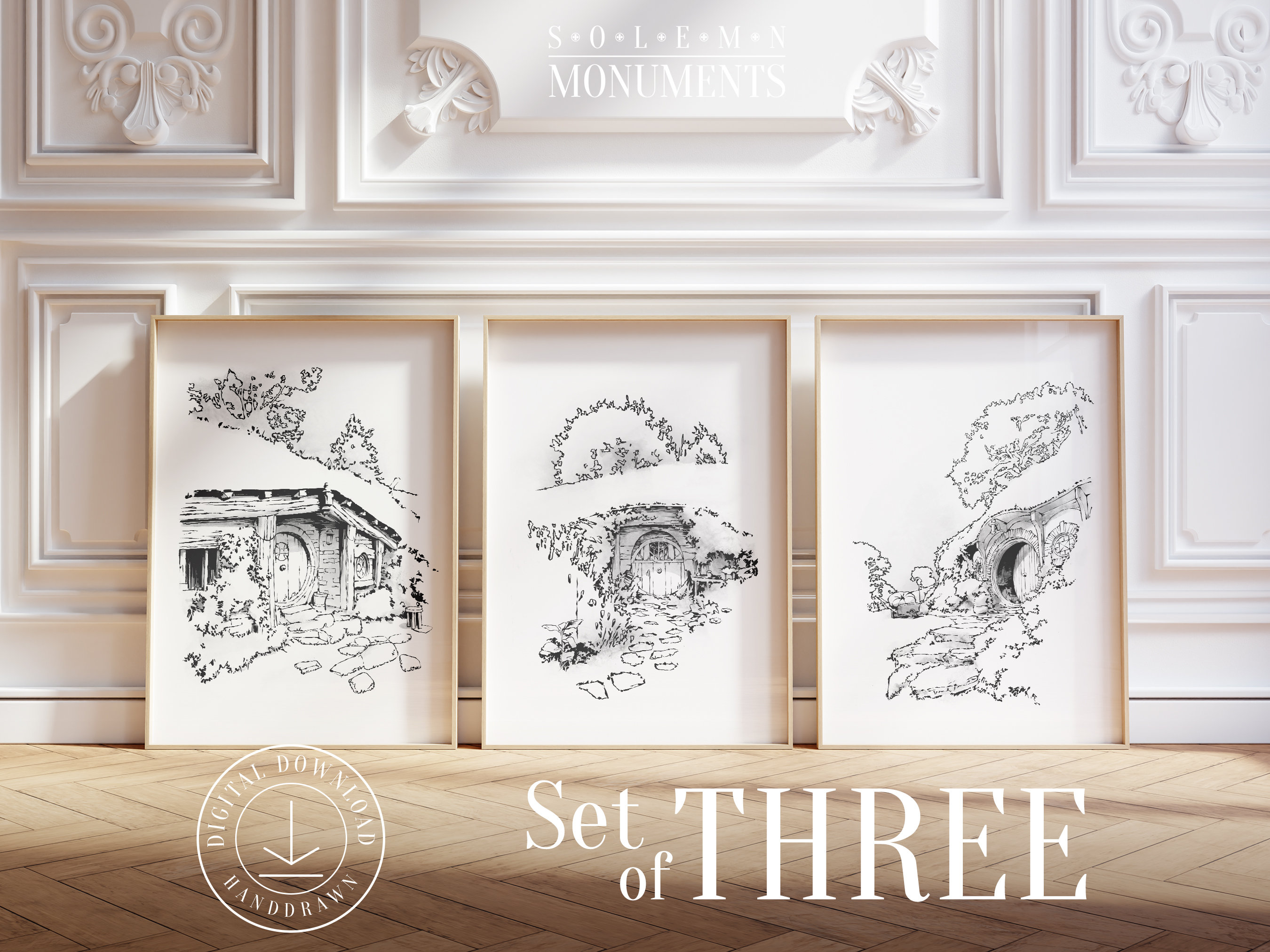 Hobbiton the Shire Set of 3 Sketch Print Instant Printable Poster - Etsy