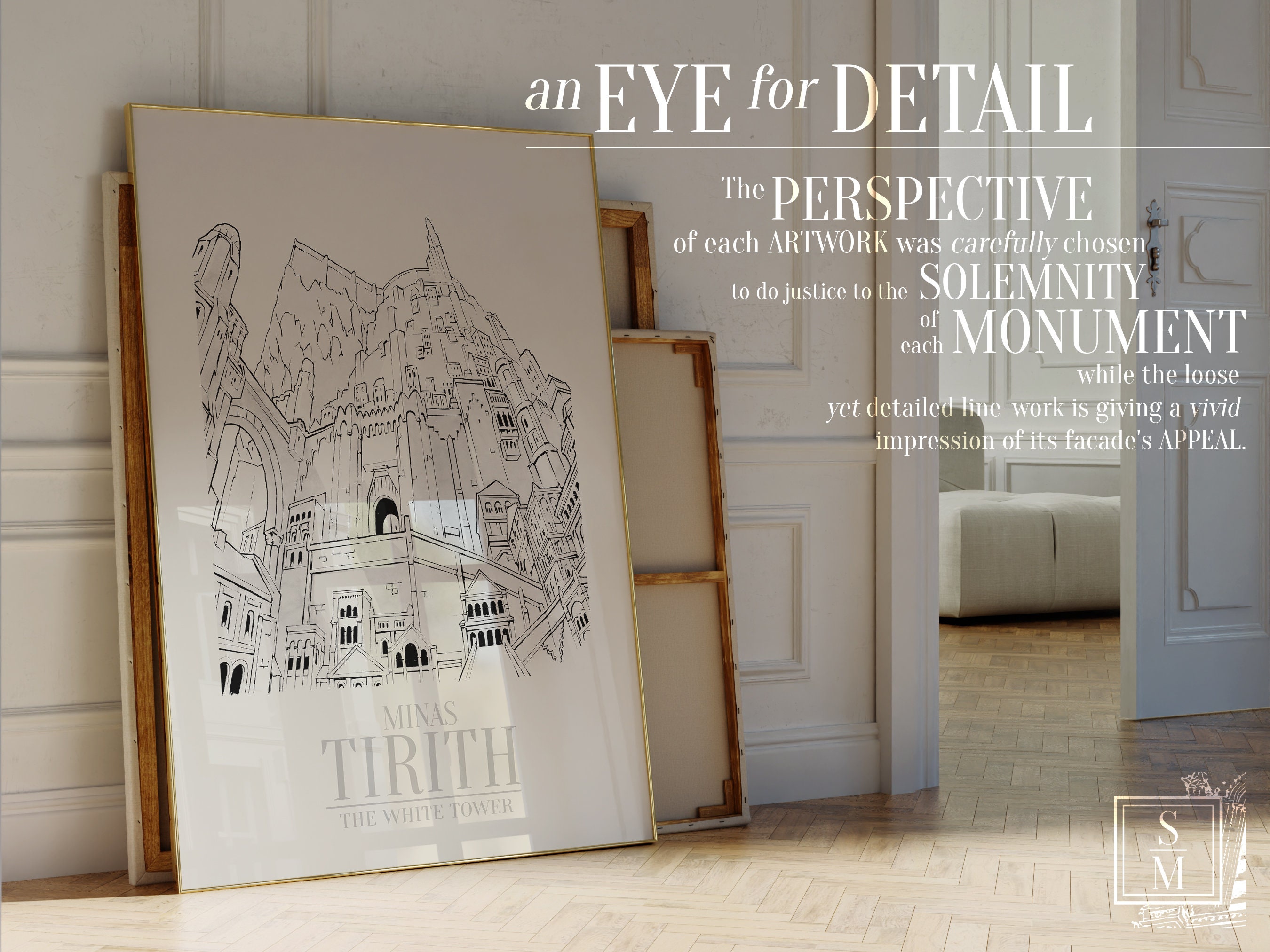 Minas Tirith the White Tower No. III Hand-drawn Cityscape Line Art ...