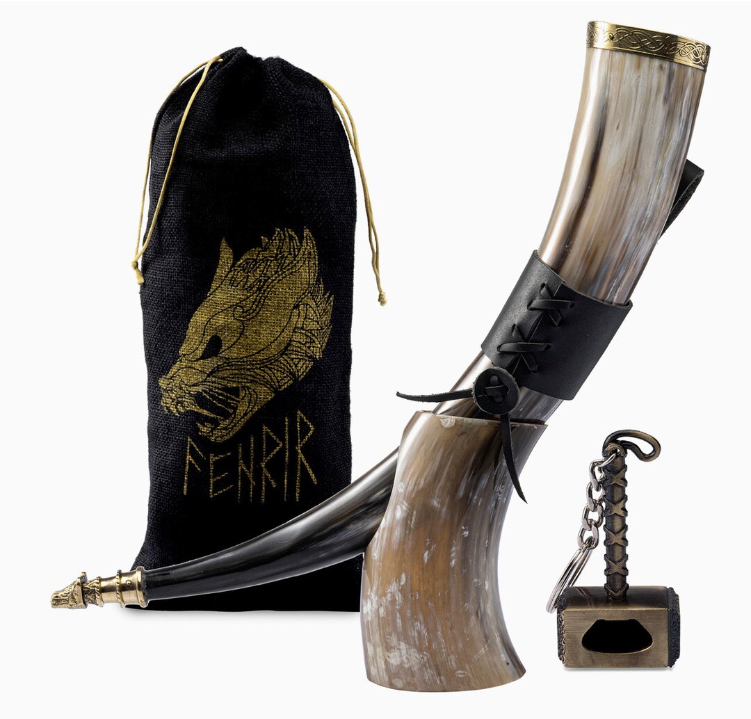 FENRIR Viking Drinking Horn With Stand Fathers Day Gift for Ale Mead ...