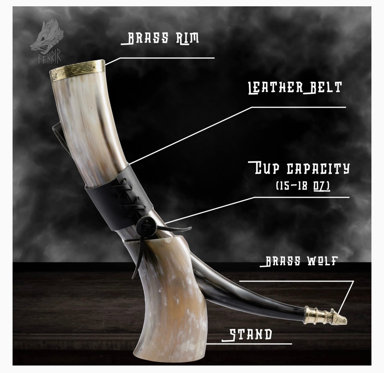 FENRIR Viking Drinking Horn With Stand Fathers Day Gift for Ale Mead ...