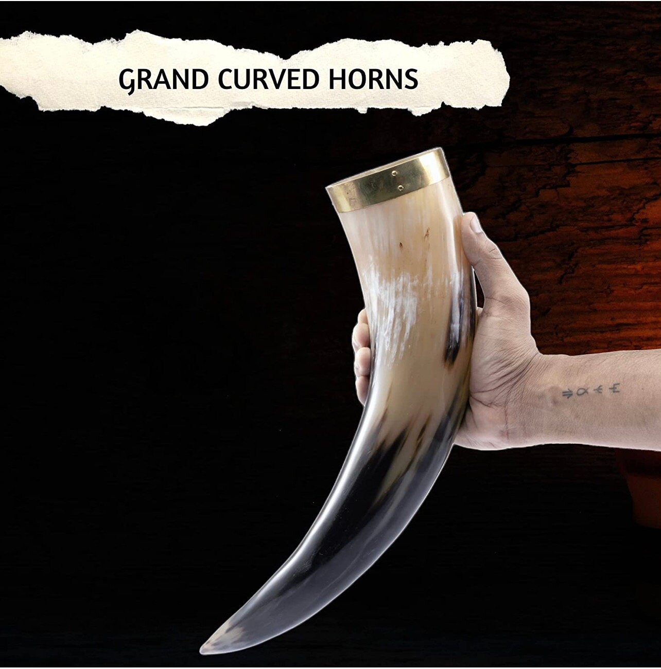 FENRIR Viking Drinking Horn Brass Rim Leather Black Holster Hammer ...