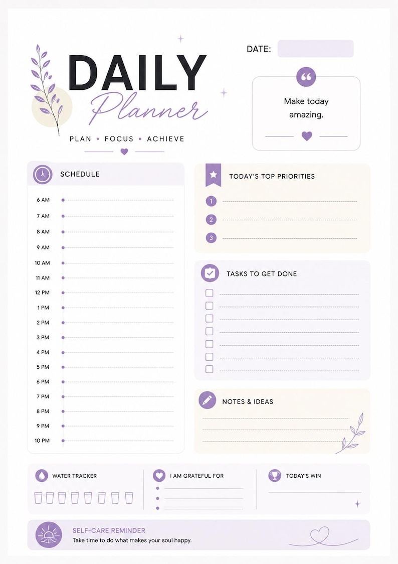 Minimalist Daily Planner Printable | A4 Productivity Pages (digital ...