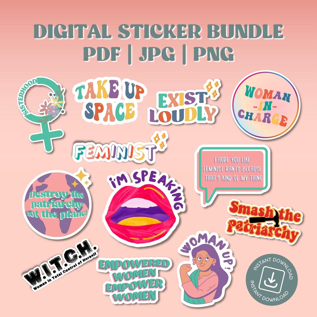 Feminist Digital Stickers Printable Feminist Stickers Etsy