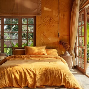 Marigold Soft Medium Weight Linen Bedding Set Duvet Cover 2 Pillowcases ...
