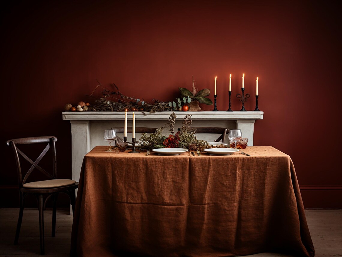Christmas Ginger Round Linen Tablecloth Holiday Theme Rectangle Square ...