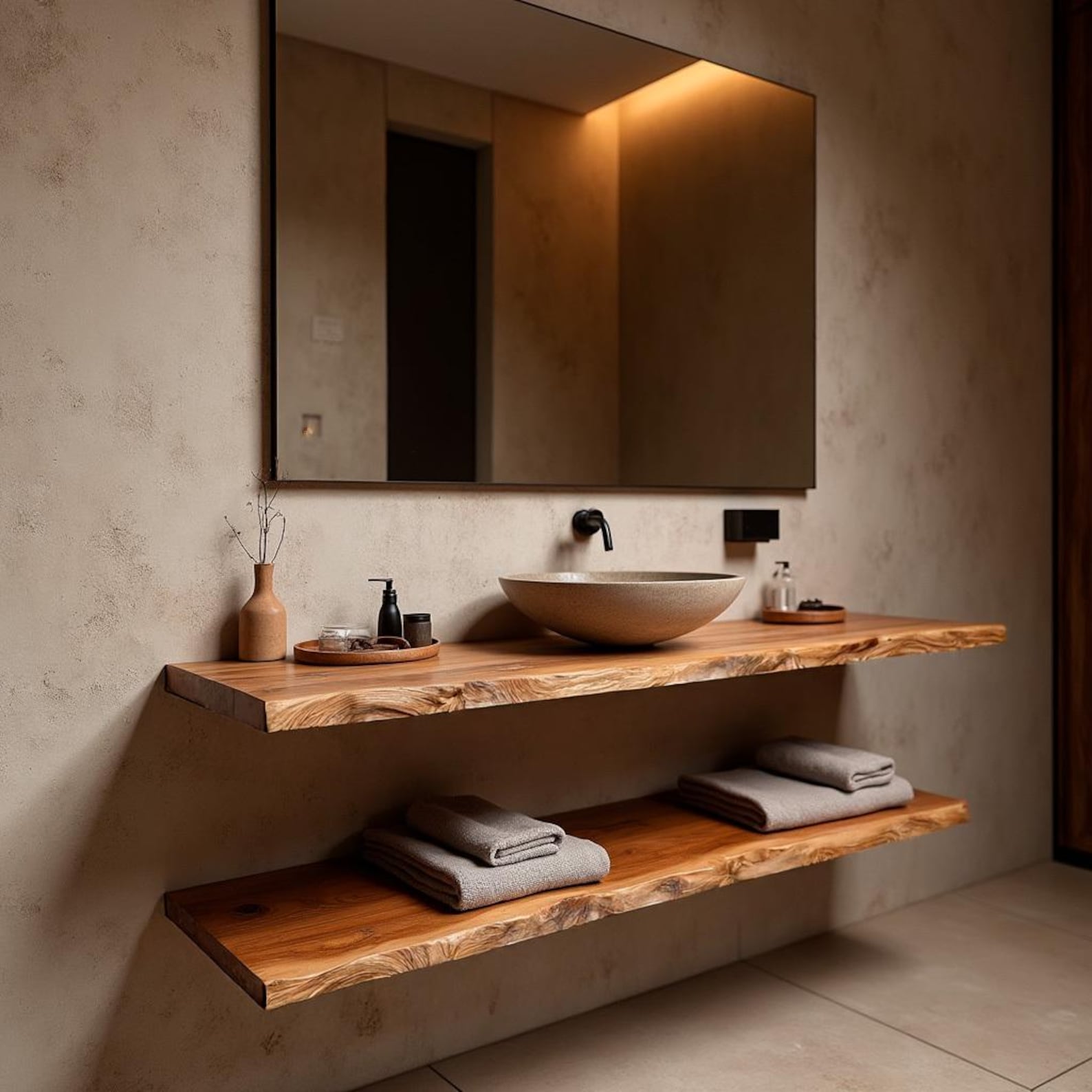 Double Custom Rustic Floating Vanity With Live Edge, Solid Wood ...
