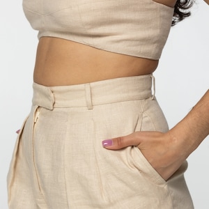 Oat Linen Strap Crop Top Tina Summer Elegant Bra Blouse Open Back ...