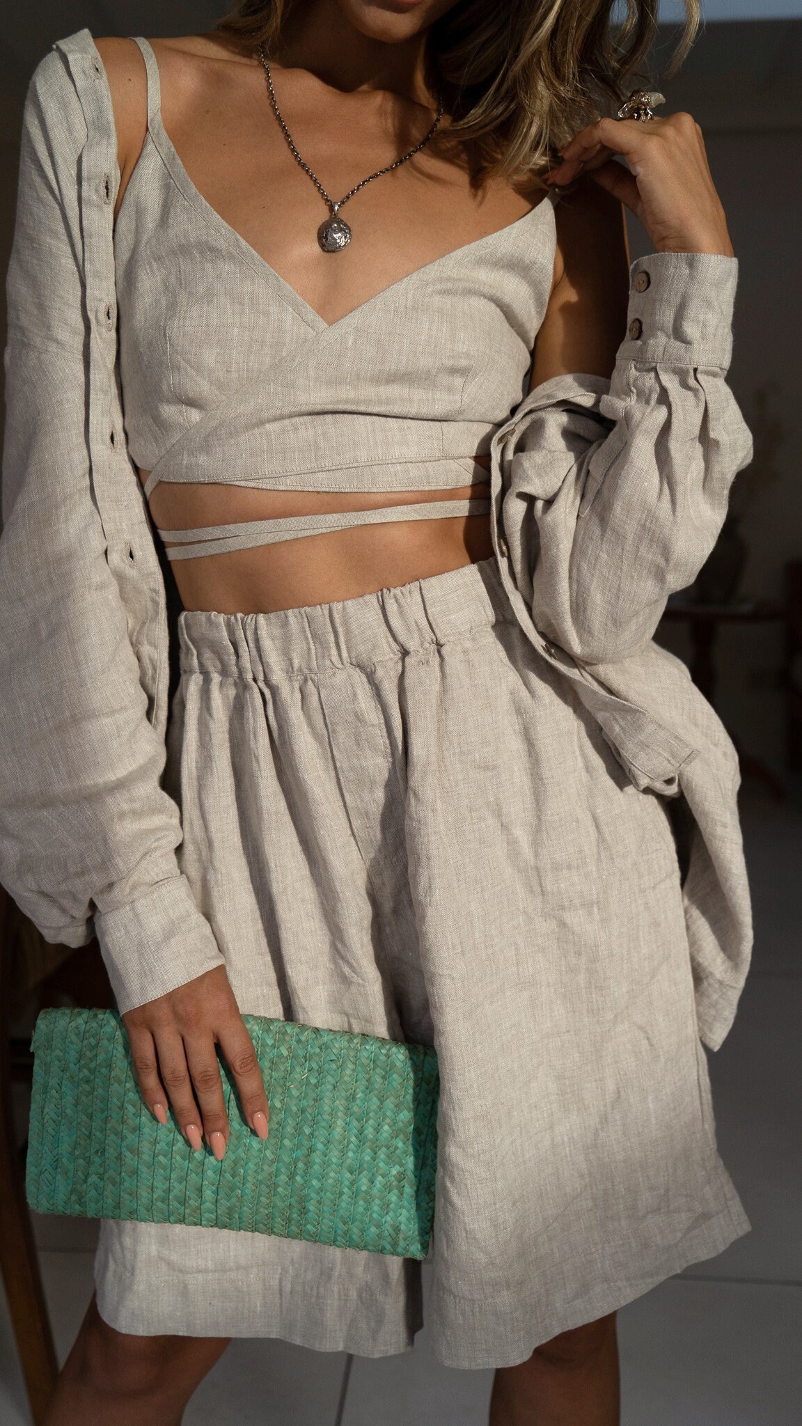 Navy Linen Wrap Crop Top liana Summer Elegant - Etsy