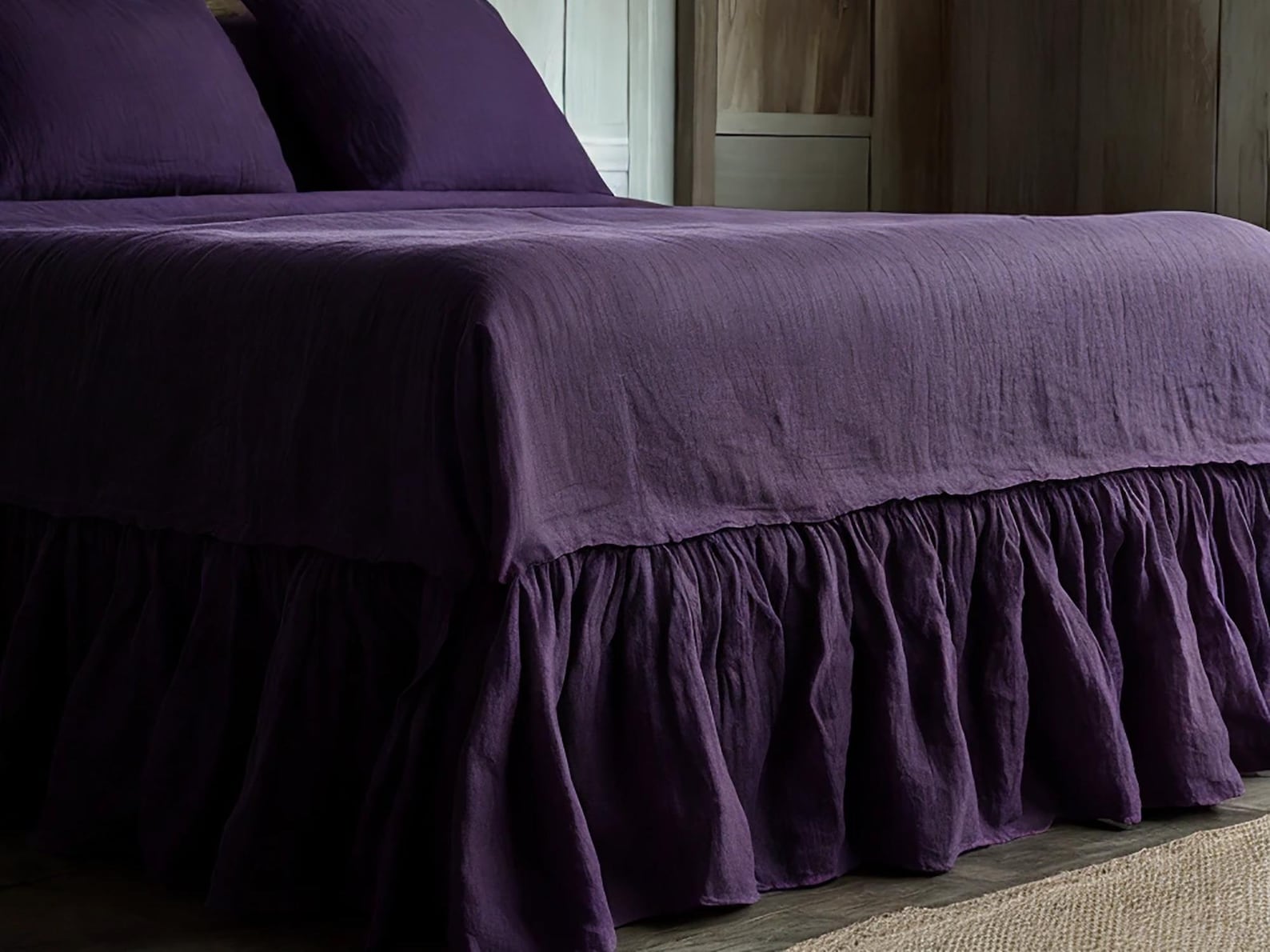 Violet Linen Ruffled Bed Skirt Soft Gathered Dust Ruffle Linen Dust ...