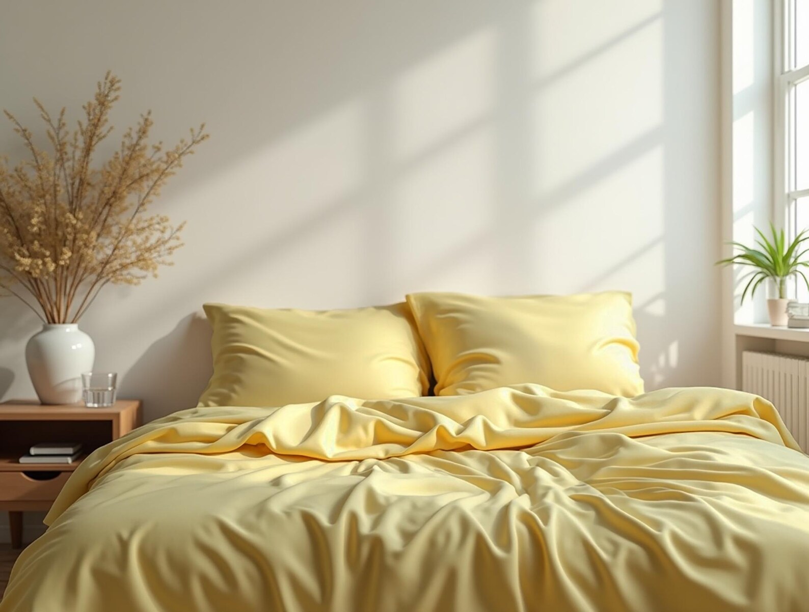 Pastel Yellow Sateen Bedding Set 1 Duvet Cover and 2 Pillowcases Cotton ...