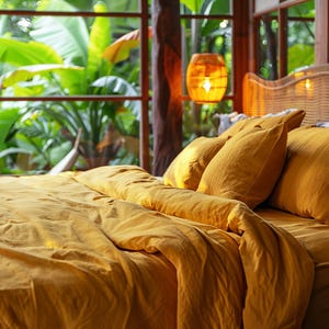 Marigold Soft Medium Weight Linen Bedding Set Duvet Cover 2 Pillowcases ...
