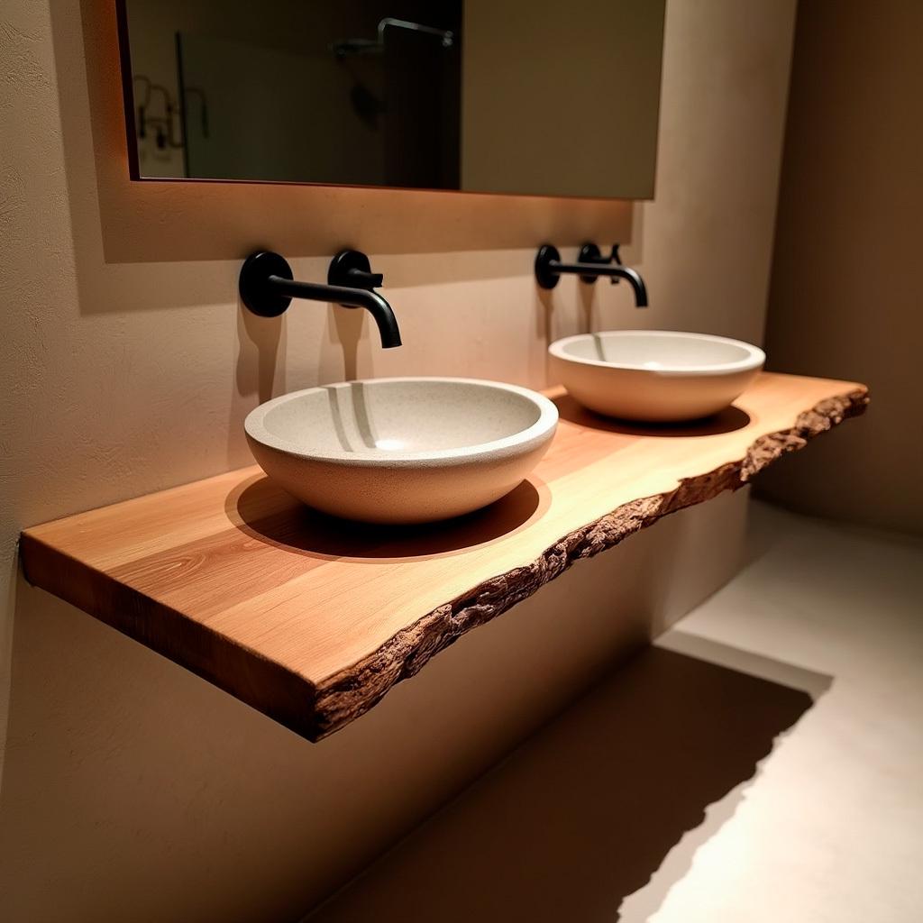 Rustic Floating Vanity With Live Edge Shelf, Custom Handmade Reclaimed ...