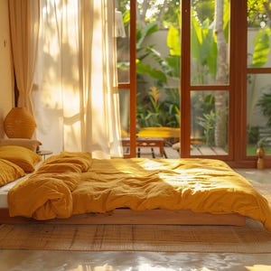 Marigold Soft Medium Weight Linen Bedding Set Duvet Cover 2 Pillowcases ...
