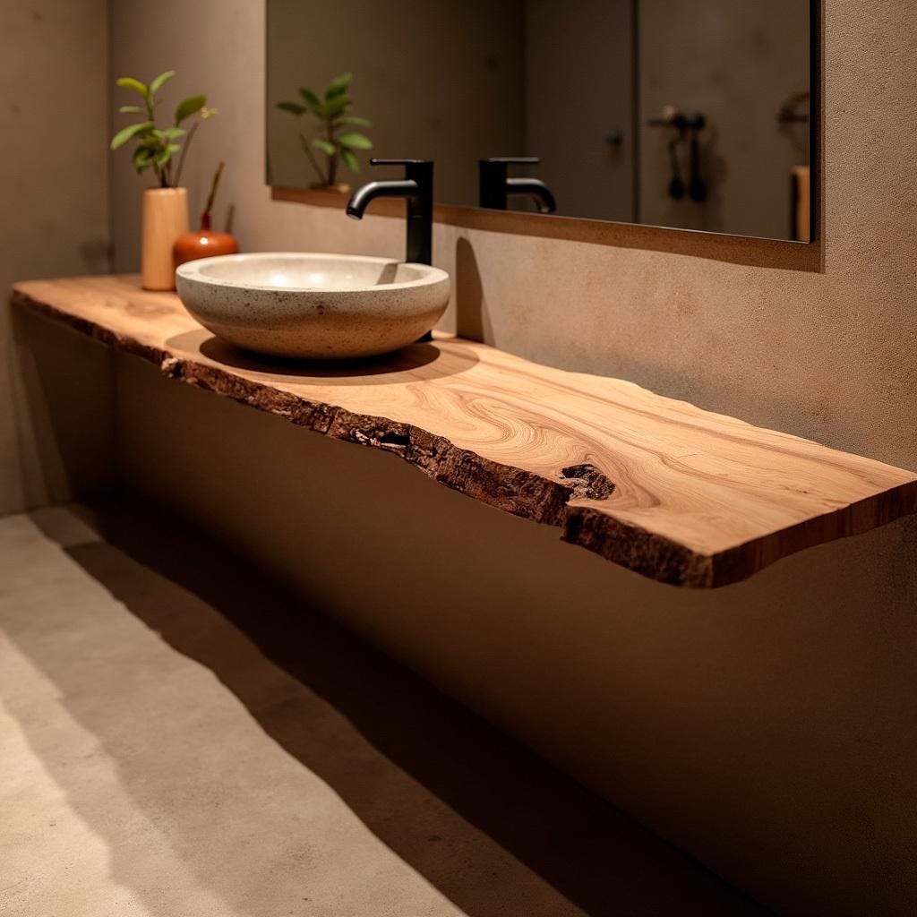 Rustic Floating Vanity With Live Edge Shelf, Custom Handmade Reclaimed ...