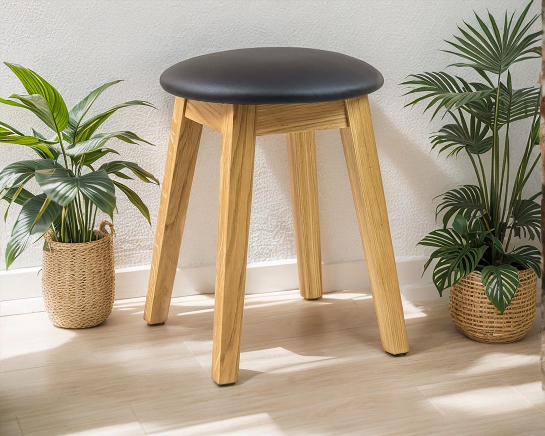 Natural Wooden Stool With Soft Upholstery Modern Wooden Counter Stool ...