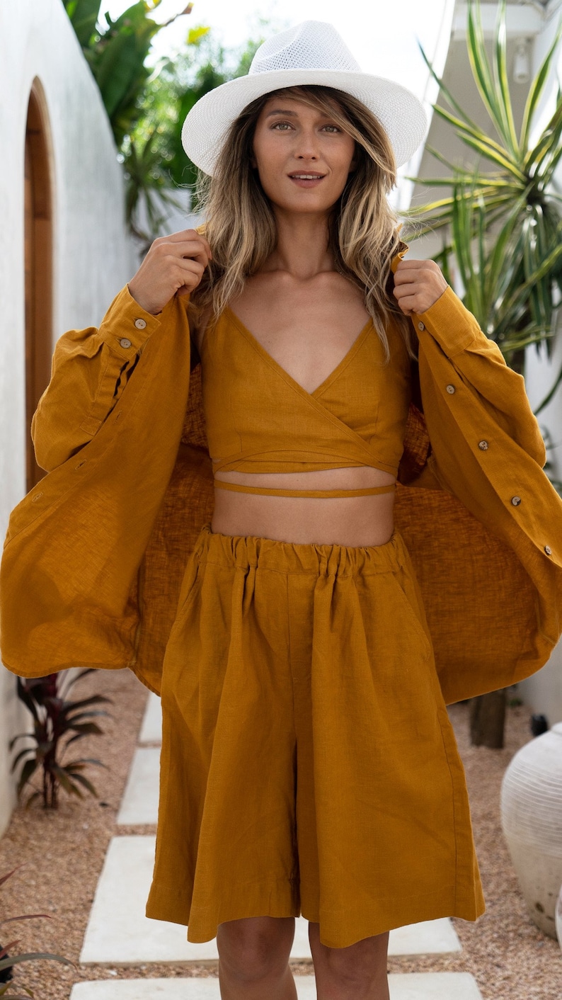 White Linen Wrap Crop Top liana Summer Elegant - Etsy