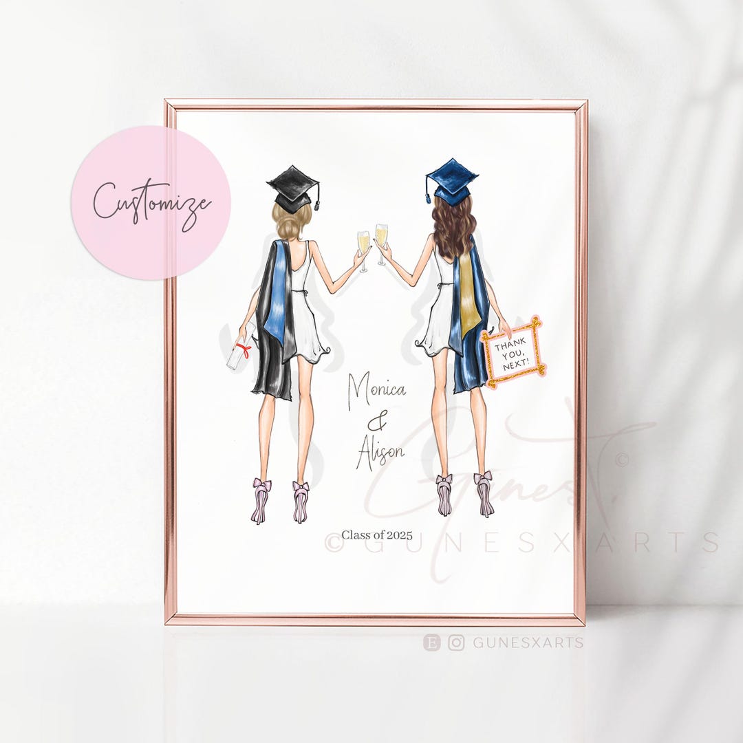 Custom Best Friend Graduation Portrait Print - Personalized Two Girls ...