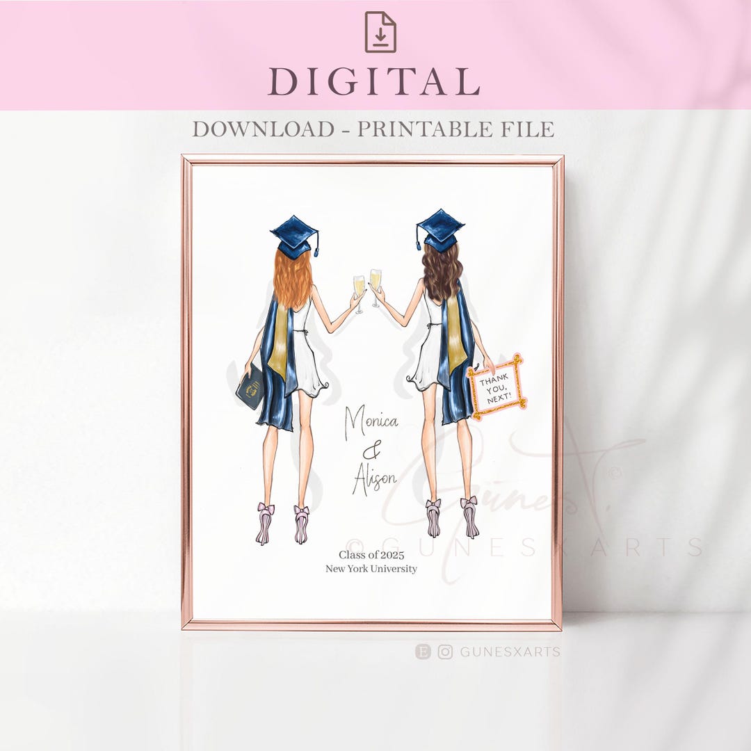 Best Friend Graduation Portrait, Custom Grad Gift, Bestie Grad Print ...