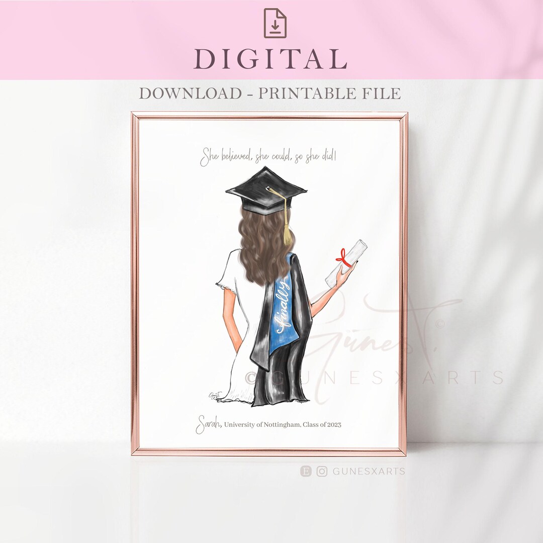 Graduation Portrait 2025, Custom Grad Girl Art Print, Personalized Gift ...