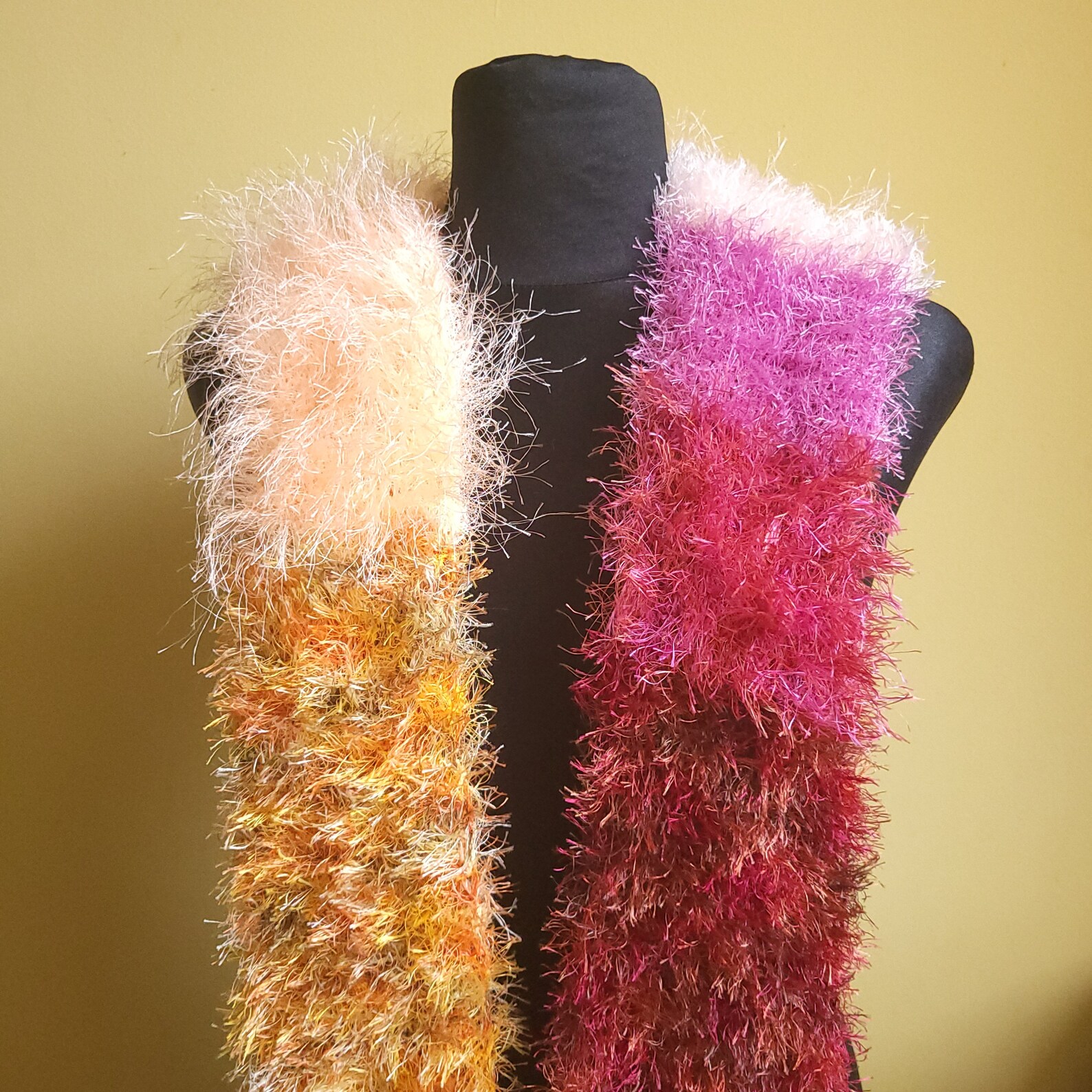 90s Theme Party Idea Hand Knit Boa Multicolored Scarf Eyelash Yarn Boa ...