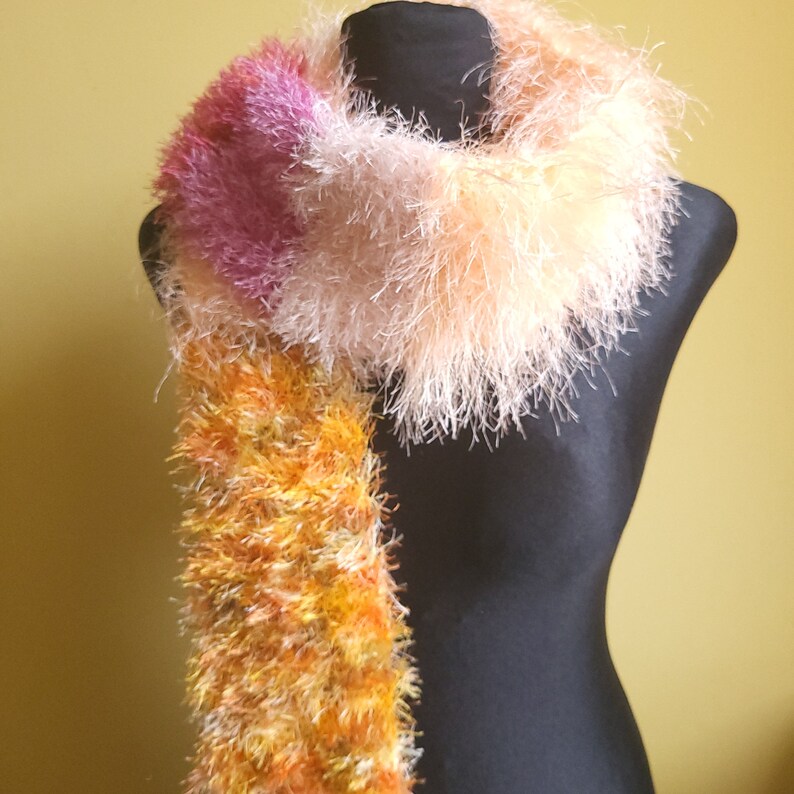 90s Theme Party Idea Hand Knit Boa Multicolored Scarf Eyelash Yarn Boa ...