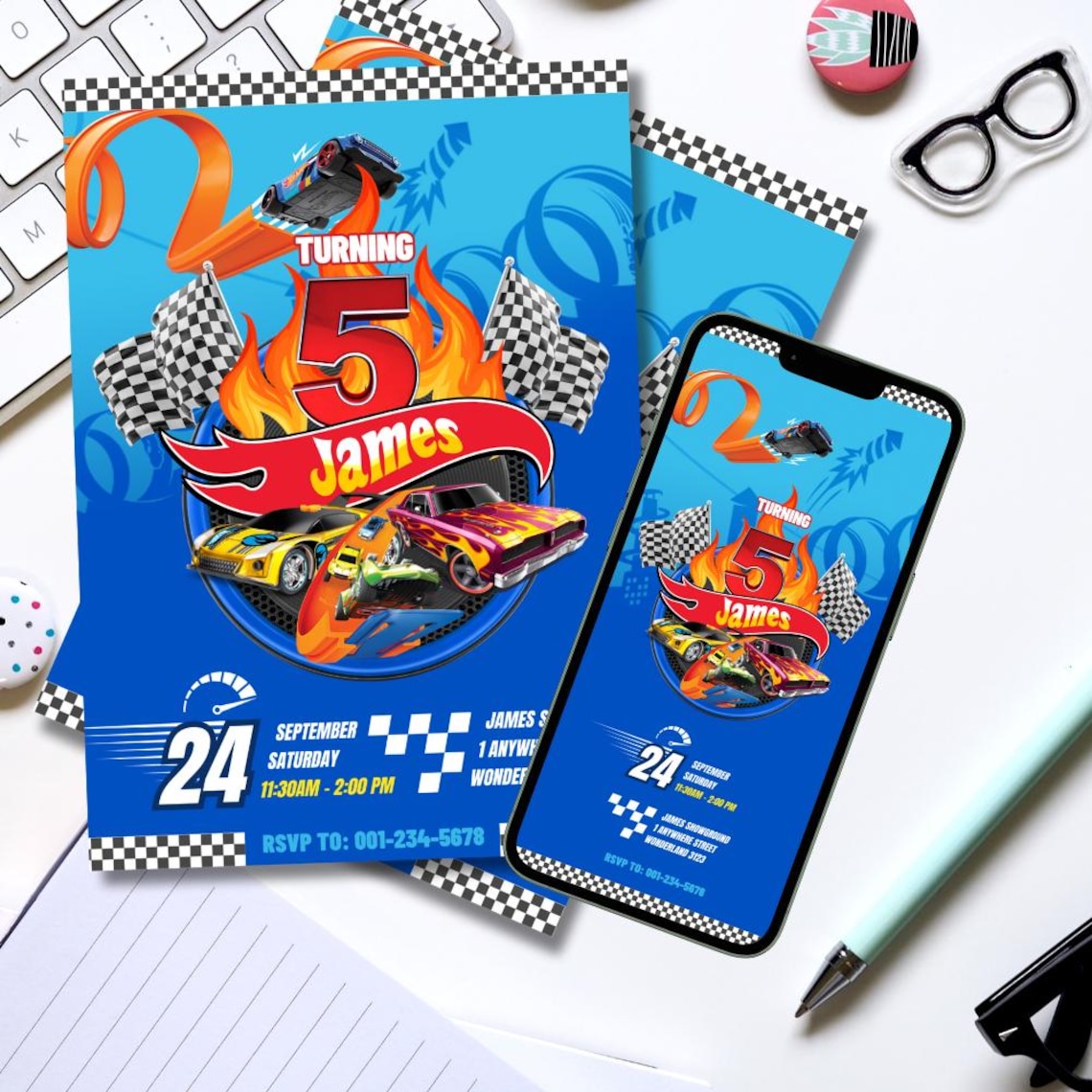 Printable Customized Hot Wheels Theme Birthday Invitation Card Digital ...