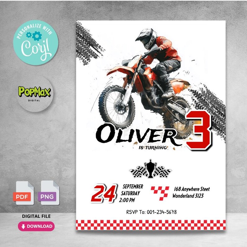Editable Printable Motorbike Birthday Invitation Card | Digital ...