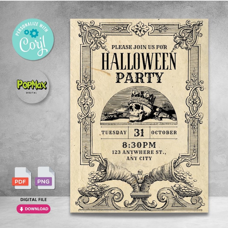Editable Halloween Party Invitation Card Digital Download for Costume ...