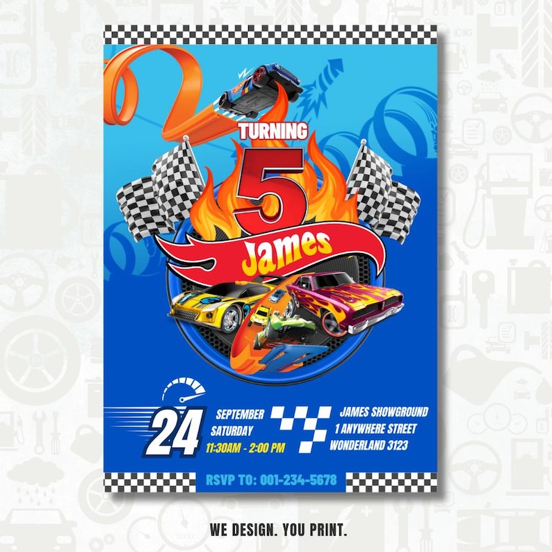 Printable Customized Hot Wheels Theme Birthday Invitation Card Digital ...