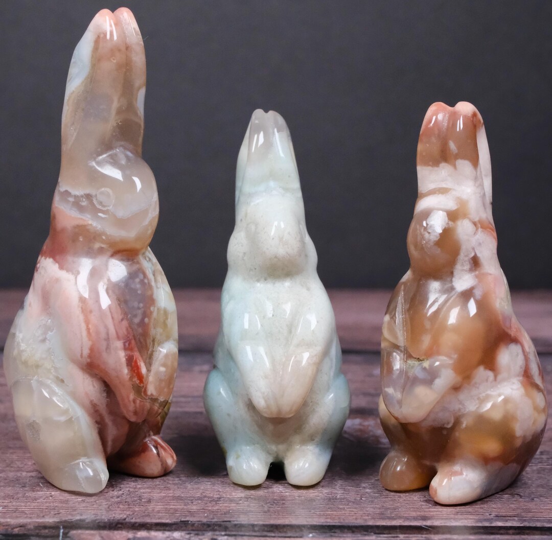 Sakura Flower Agate (2.8-3.6 Inch) Bunny Rabbit Crystal Carving (you ...