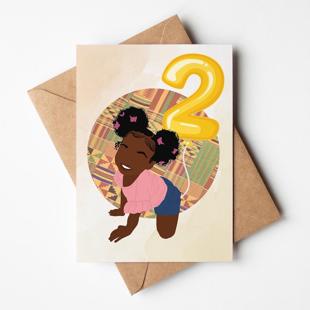 Black Girl Age 2 Birthday Card, Black Girl, Black Greeting Card, Ethnic ...