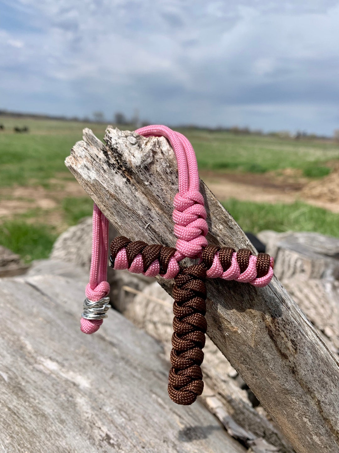 Saddle Cross, Pink & Walnut Paracord, Handmade, Saddle Charm, Keychain ...