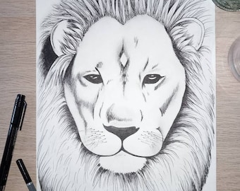 Lion Original Ink - Etsy