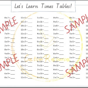 Times Tables Worksheet Maths Drills Multiplication Tables - Etsy