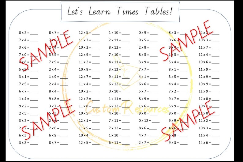 Times Tables Worksheet, Maths Drills, Multiplication, Tables ...