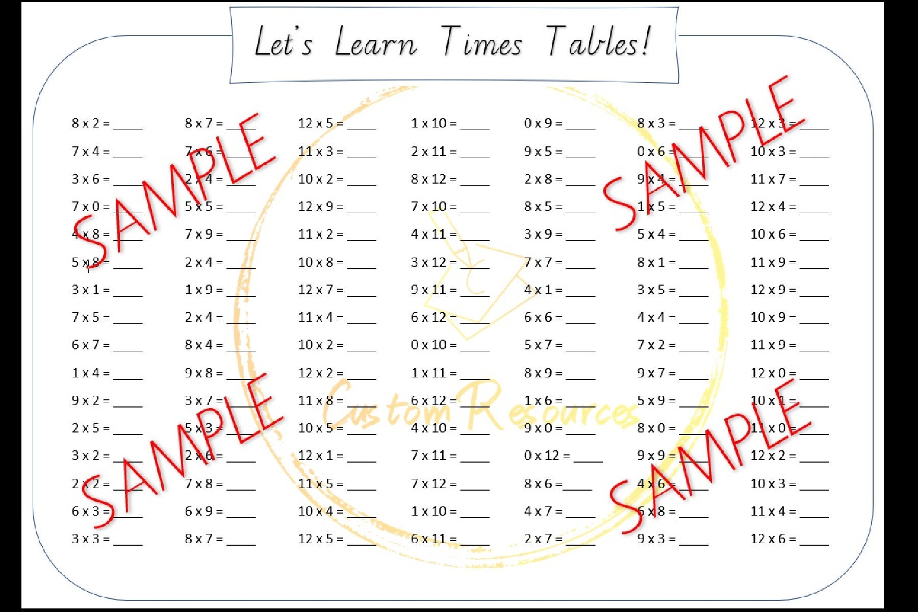 Times Tables Worksheet, Maths Drills, Multiplication, Tables ...